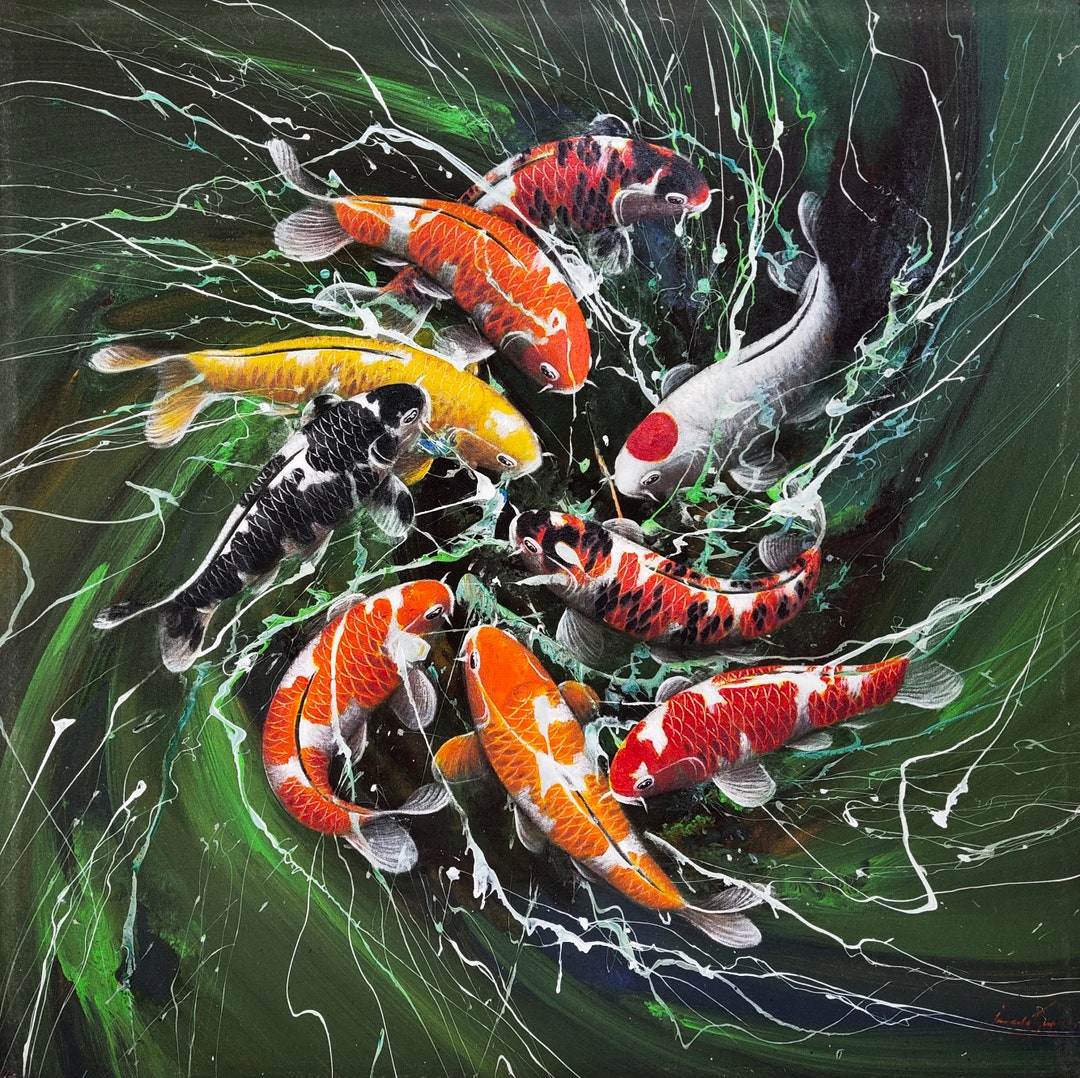Hand-painted Koi Fish Acrylic Painting, 39x39 Canvas, Home Decor - Etsy