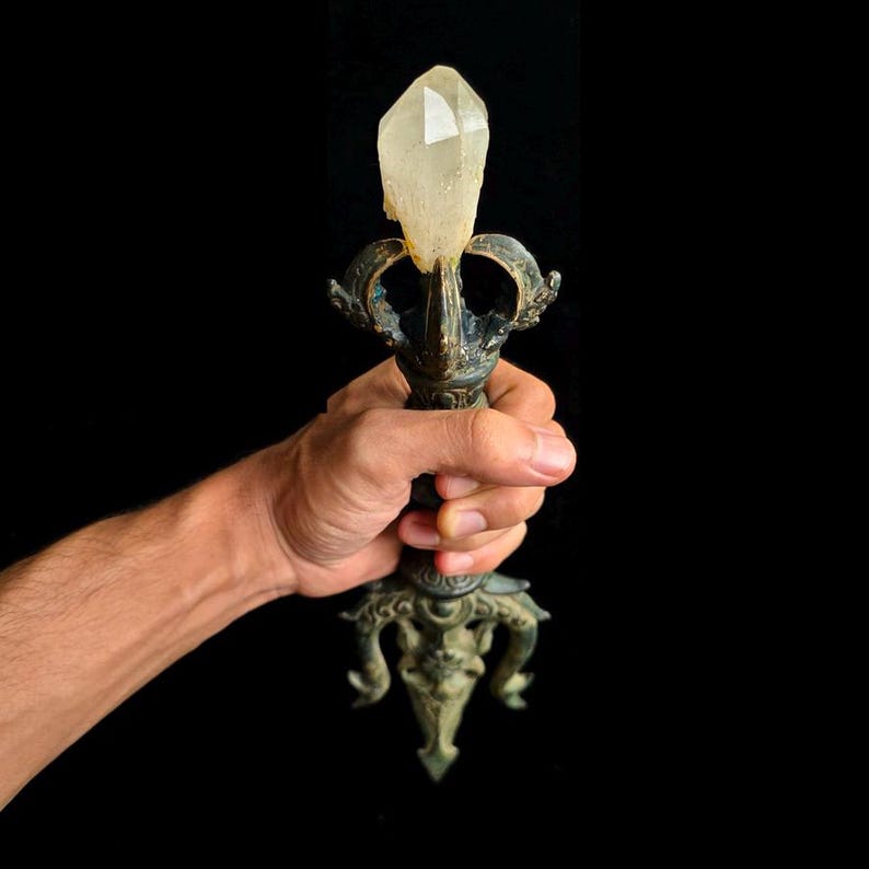 Quartz Crystal Activated Trisula Weapon, Vajra Dorje Bronze Sculpture ...