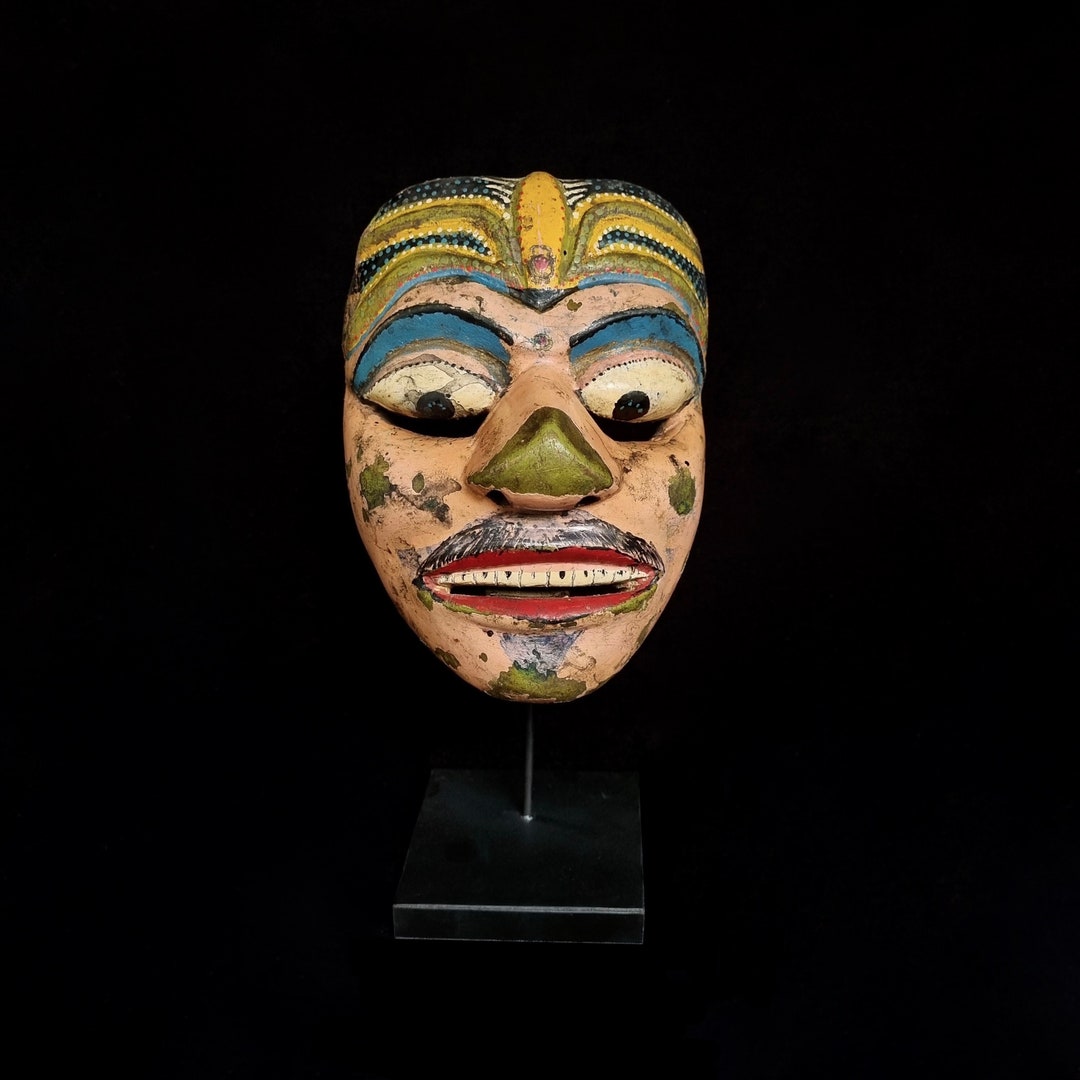 Tribal Dance Mask, Carved Javanese Wooden Masque 7" Dieng Plateau ...