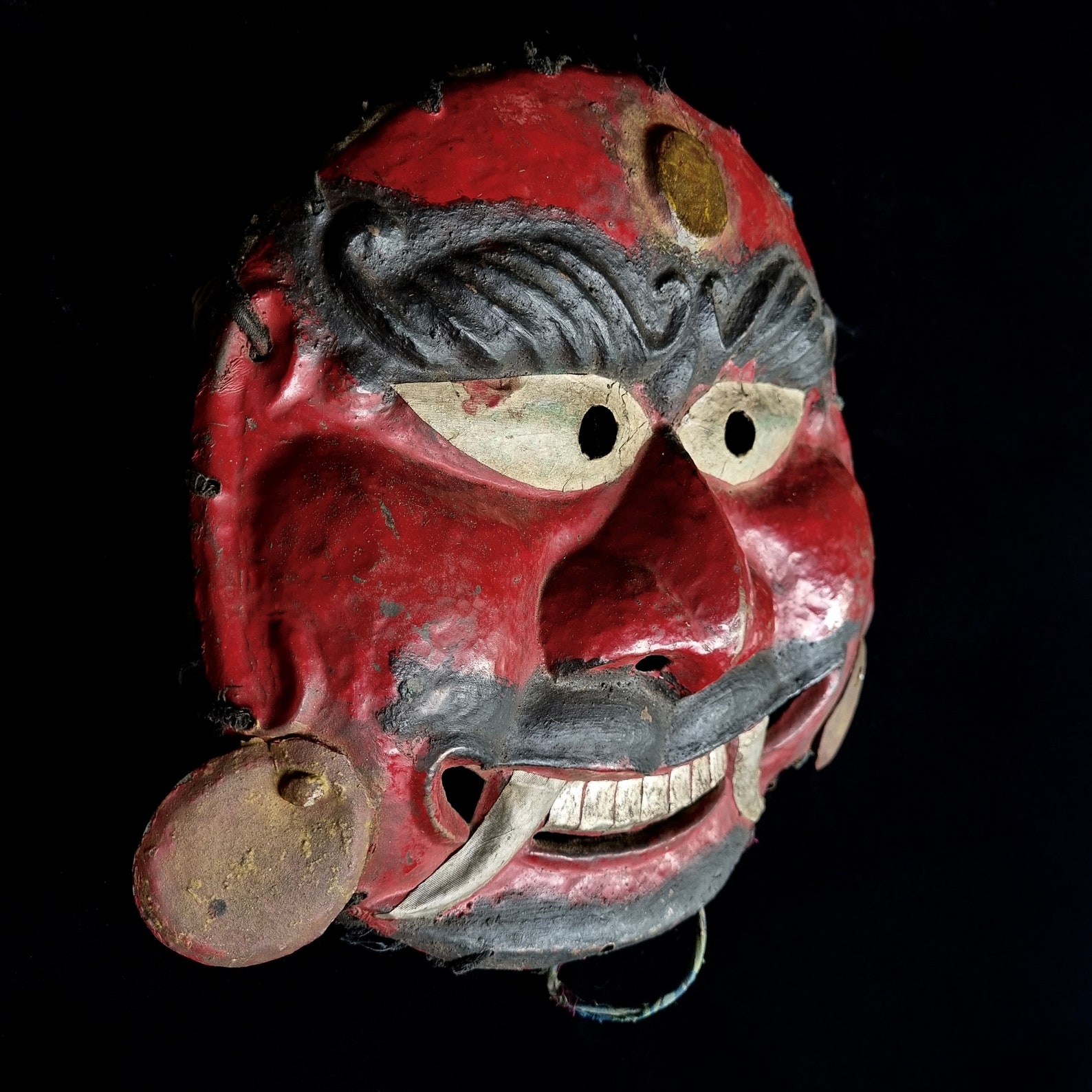 Copper Lakhe Demon Mask Nepal Red Rakshasa Masque 12" Tribal Tibetan ...