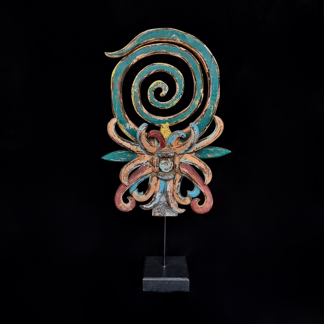Tribal Dayak Wood Sculpture, Borneo Wooden Carving on Custom Stand ...