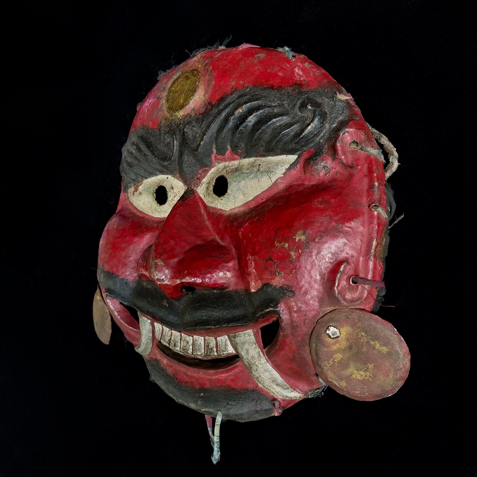 Copper Lakhe Demon Mask Nepal Red Rakshasa Masque 12" Tribal Tibetan ...