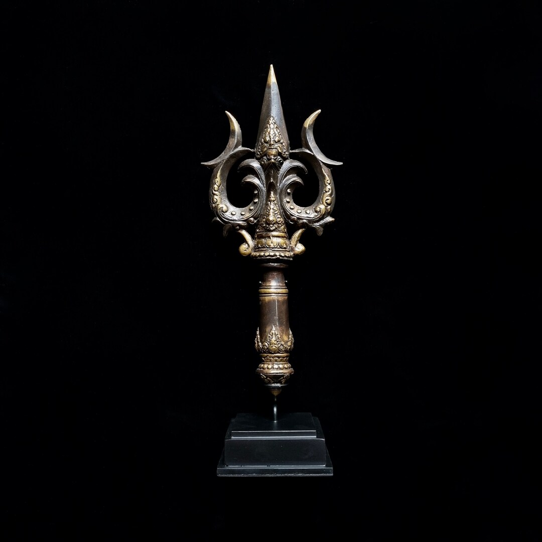 Trisula Trident Brass Weapon, Bronze Sculpture for Altar, Room Decor ...