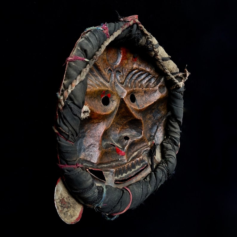 Copper Lakhe Demon Mask Nepal Red Rakshasa Masque 12" Tribal Tibetan ...