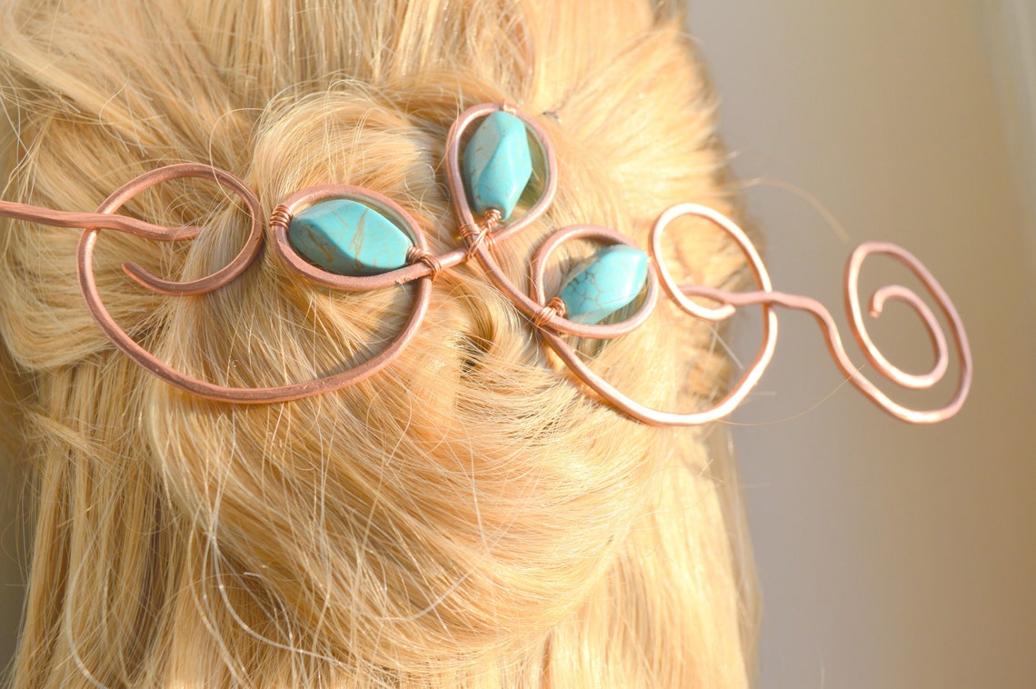 Metal Hair Slide, Copper Hair Slide With Turquoise Stone, Hair ...