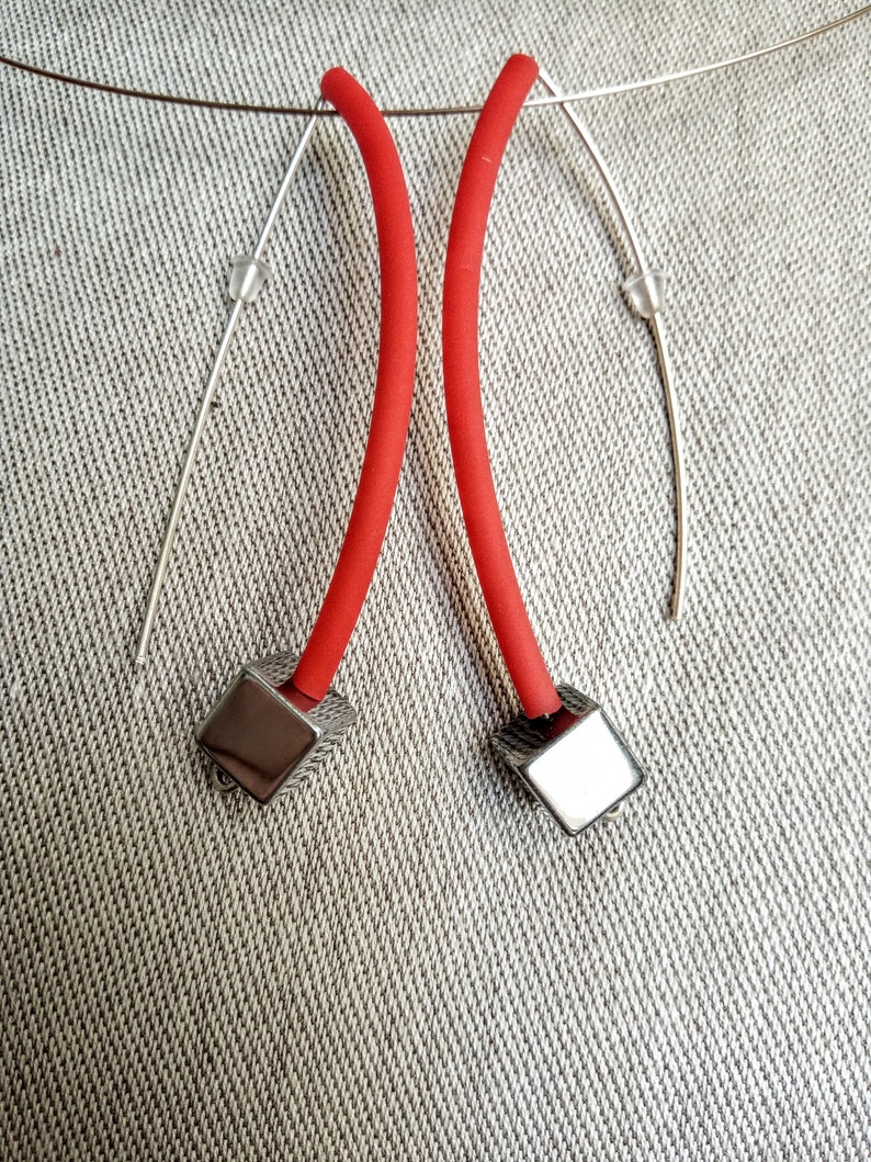 Contemporary Earrings Long Sterling Silver Rubber Jewelry Statement ...