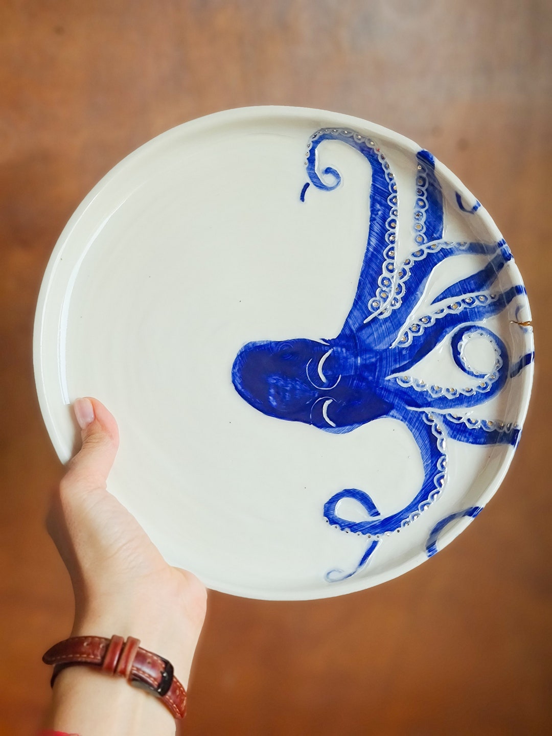Octopus Ceramic Plate Blue and White Porcelain - Etsy