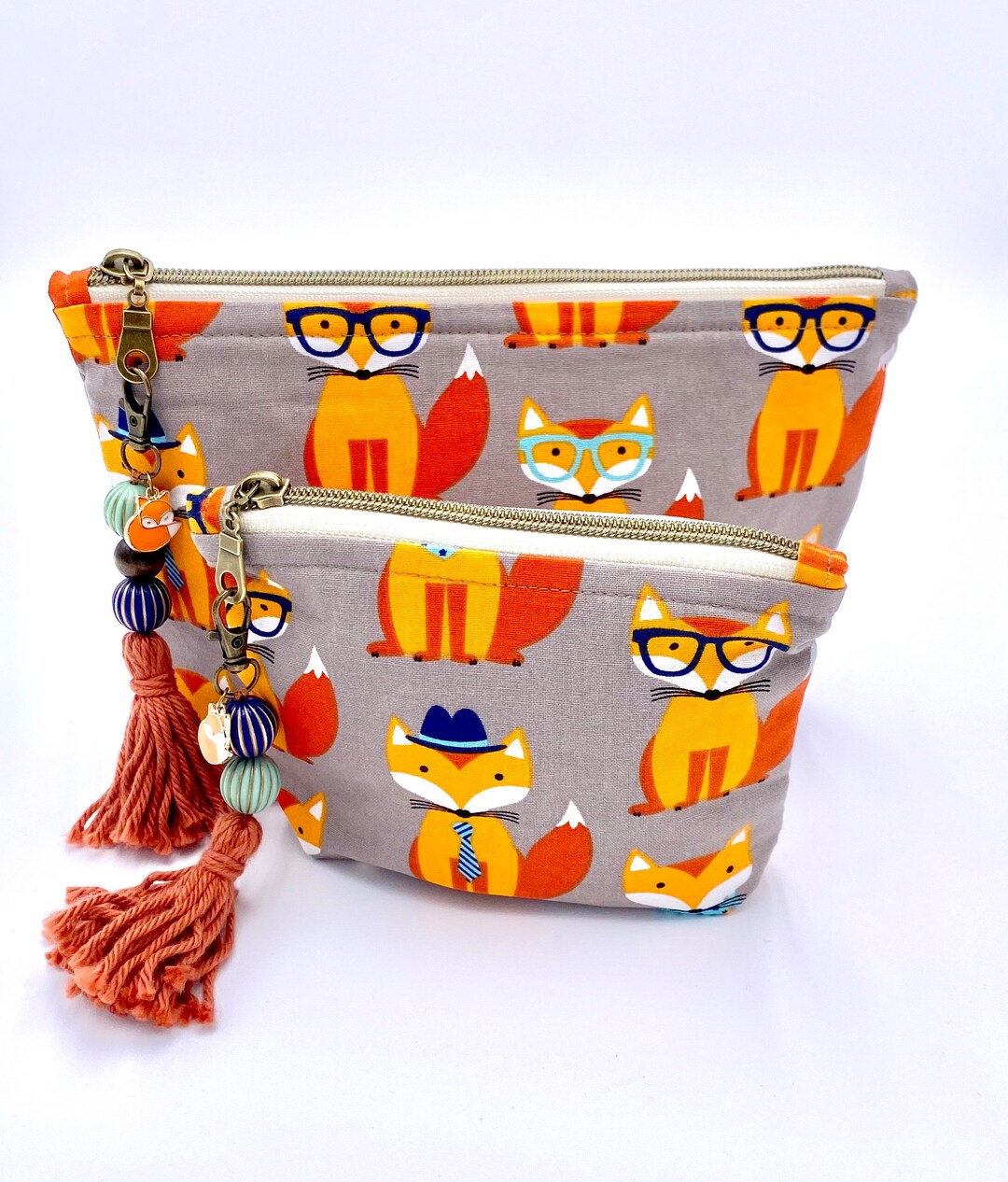 Handmade Professor Fox Organizer Bag: Beaded Tassel Zipper Pouch - Etsy
