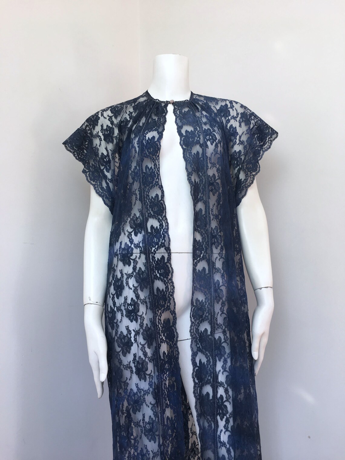 1960s Blue Lace Night Robe / Negligee Size S Made in | Etsy