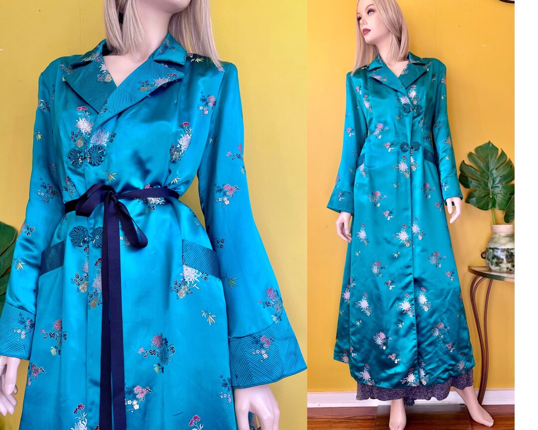 Vintage Silk Brocade Robe / Oriental Dressing Gown Peacock - Etsy