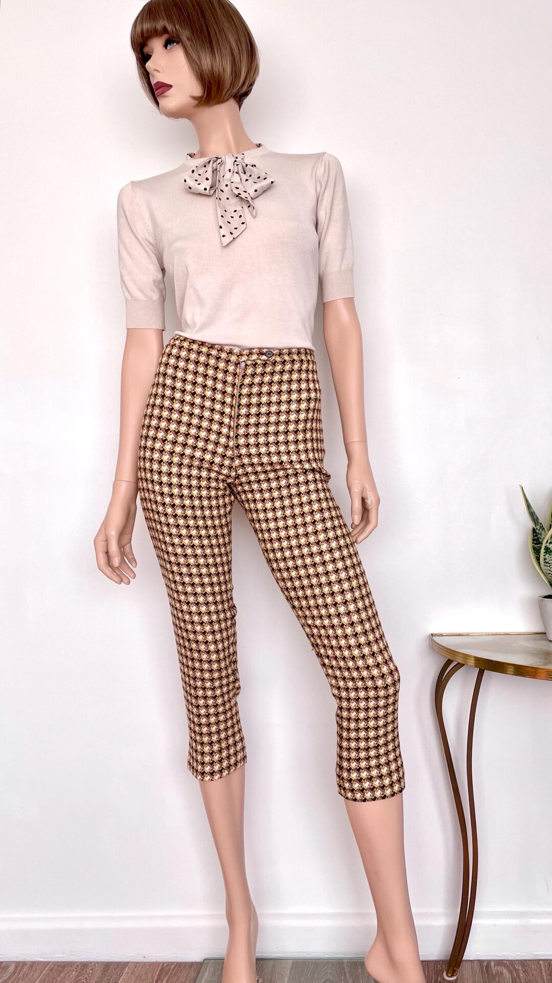 Vintage 50s 60s Mod Capri Pants | High Rise Houndstooth Crop Trousers ...