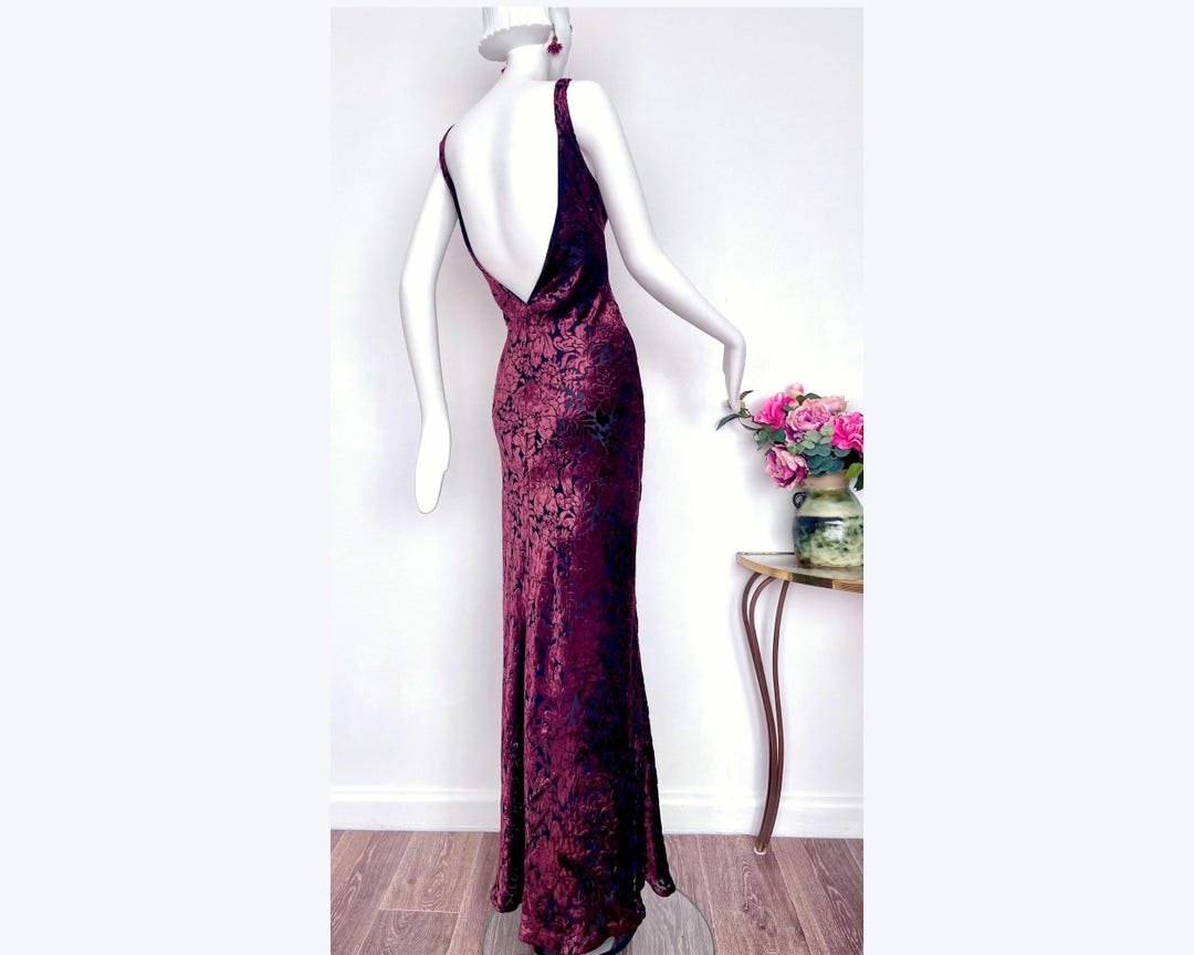Vintage Bias Cut Velvet Devore Backless Evening Gown | 1930s Style ...