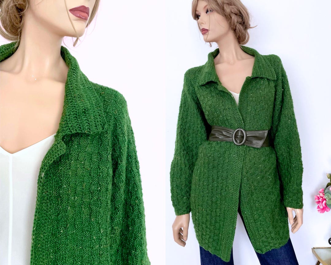 Vintage 1970s Longline Cardigan | Pure Wool Green Fleck | Oversized ...