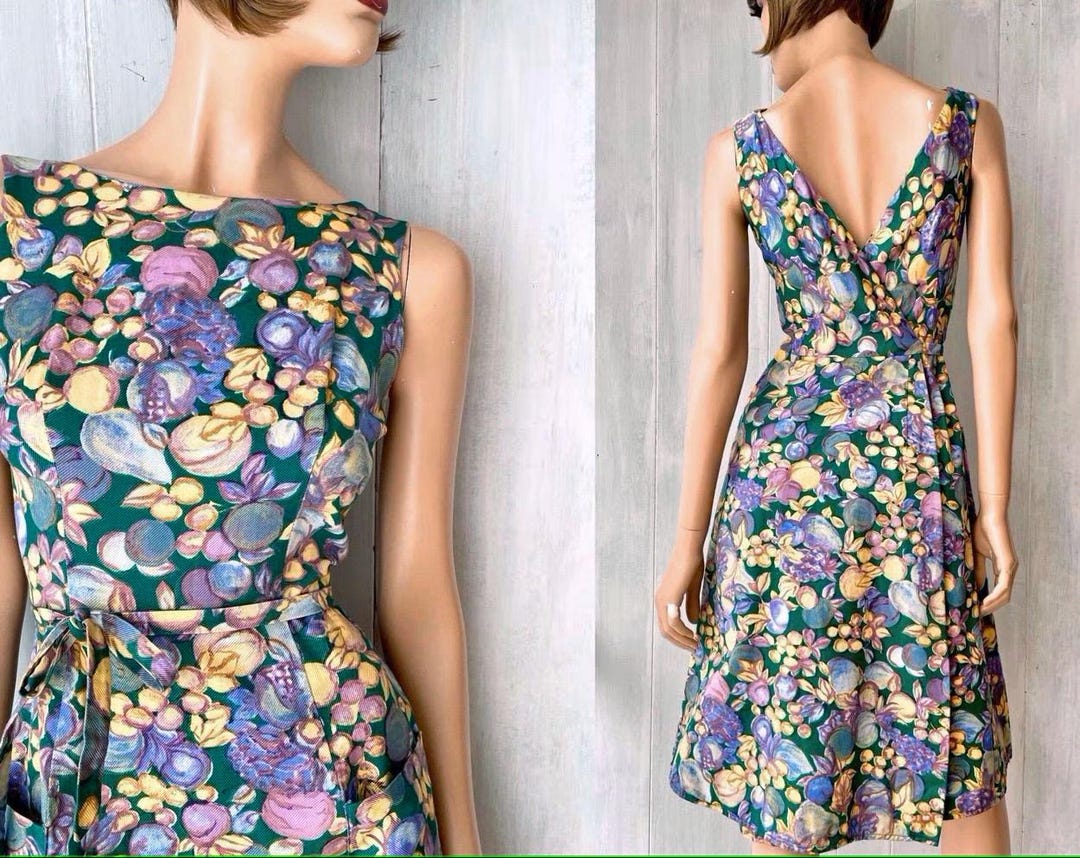 Vintage 1960s Knee Length Wrap Back Dress | Thomas Wardle Sleeveless A ...