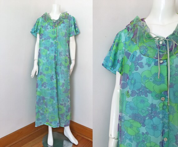 Vintage 60s floaty sheer floral chiffon long robe/dre… - Gem