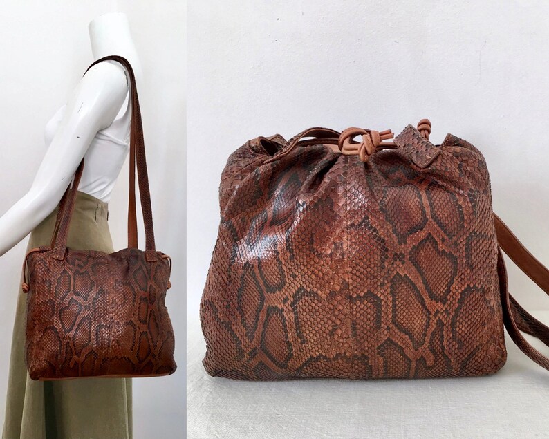 Vintage Python Skin Bucket Handbag Shoulder Bag PAOLO MASI 80s 90s Made ...