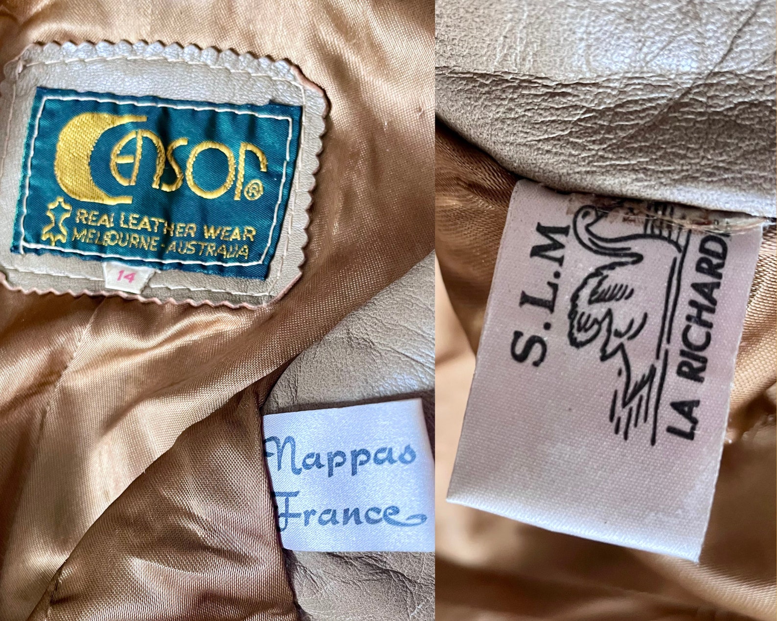 Vintage 1970s Dog Ear Collar Leather Jacket | Beige Leather Coat ...