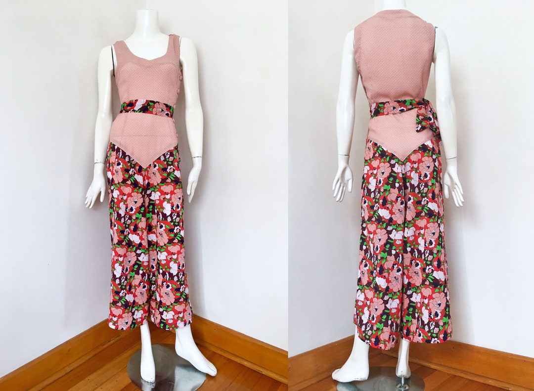 1930s Style Beach Pyjamas | Basque Waist Crop Belted Jumpsuit | Pink ...