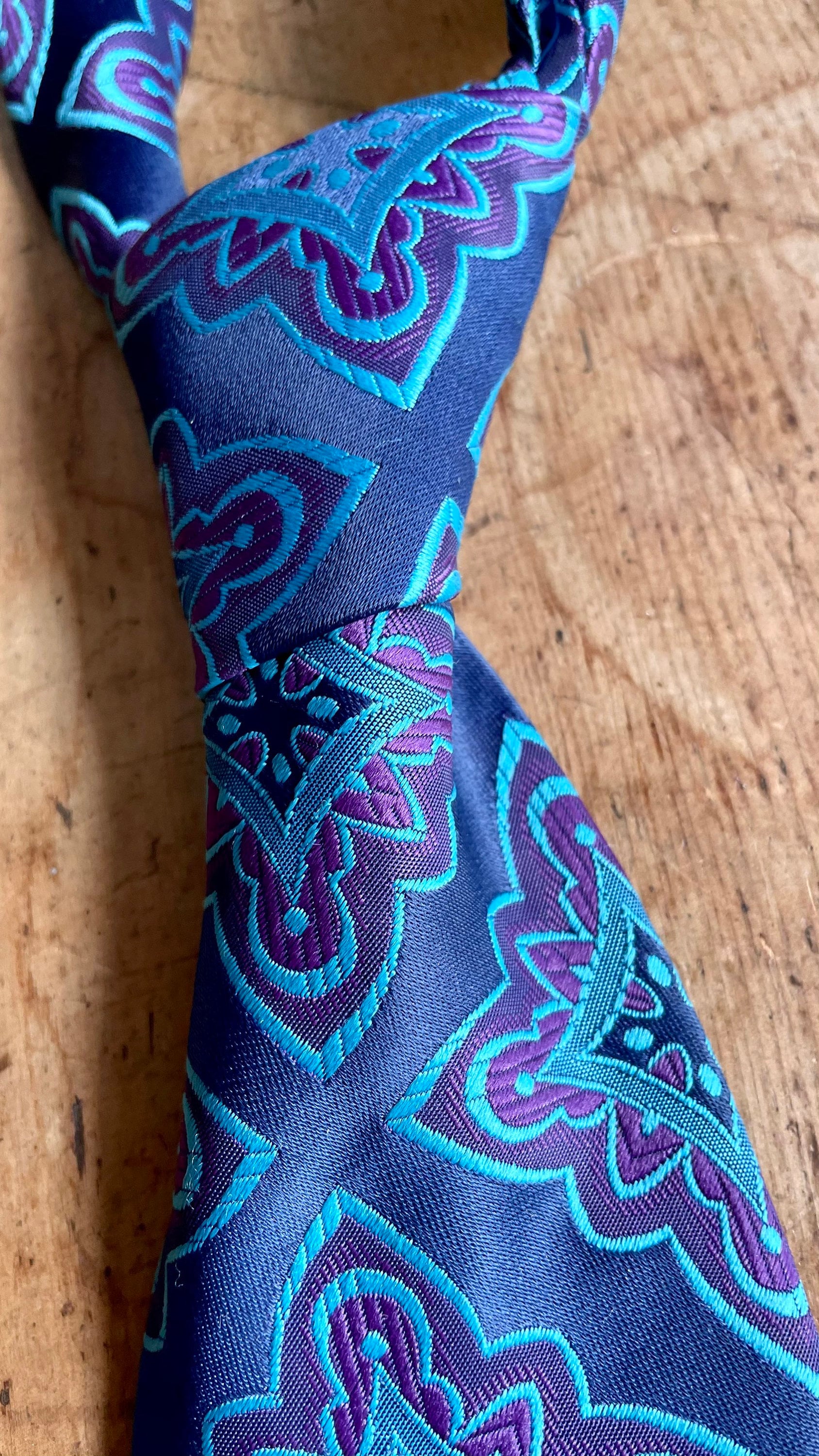Vintage 70s Wide Brocade Neck Tie Kipper Tie Blue Purple Geometric ...