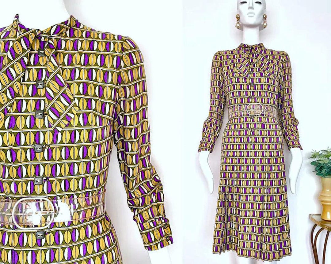 Vintage 1960s Leonard Paris Pussy Bow Shirtwaist Dress | Knife Pleat A ...