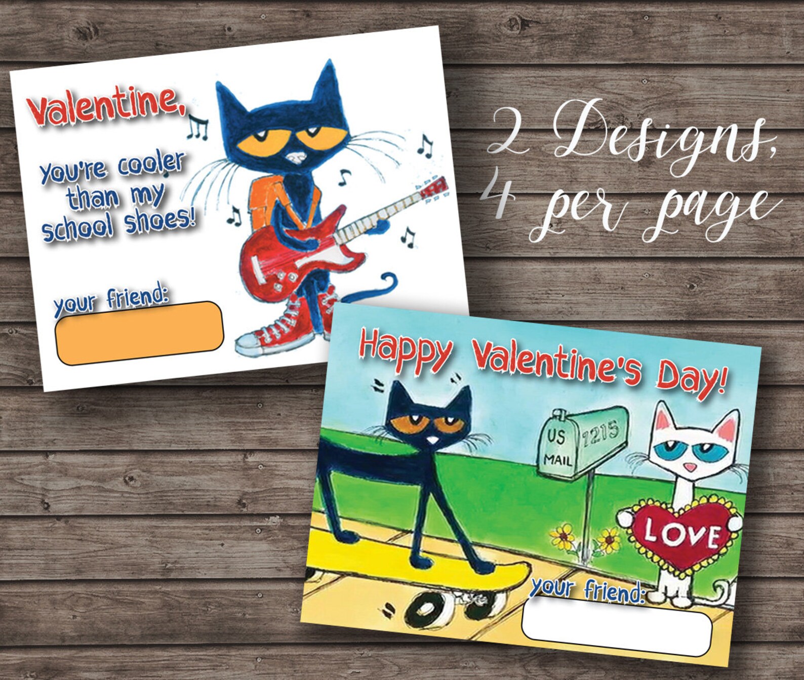 Pete the Cat Valentines, Class Valentines, Kids' Valentine Cards - Etsy