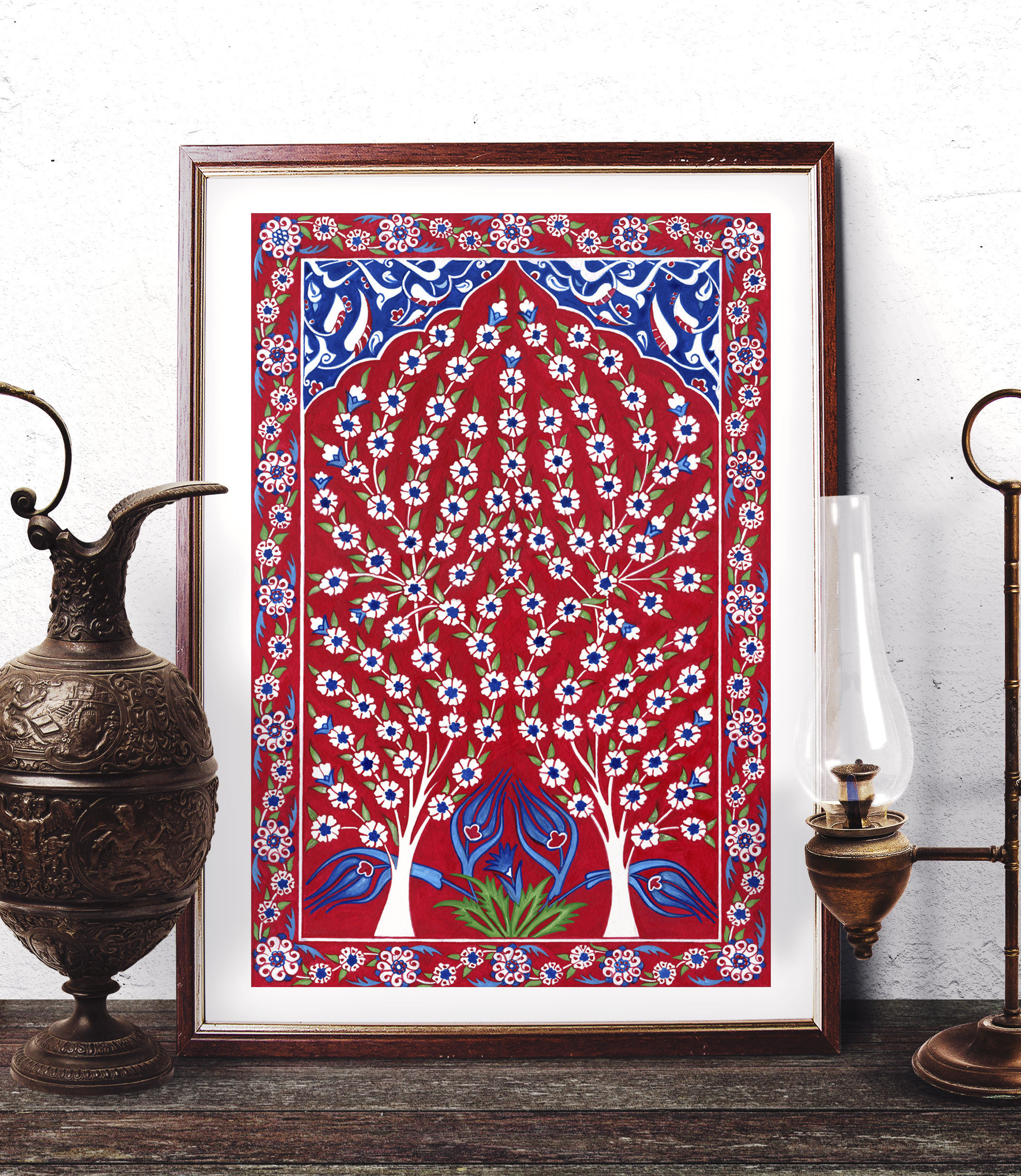 Turkish Tile Tree of Life Watercolor Painting Traditional | Etsy