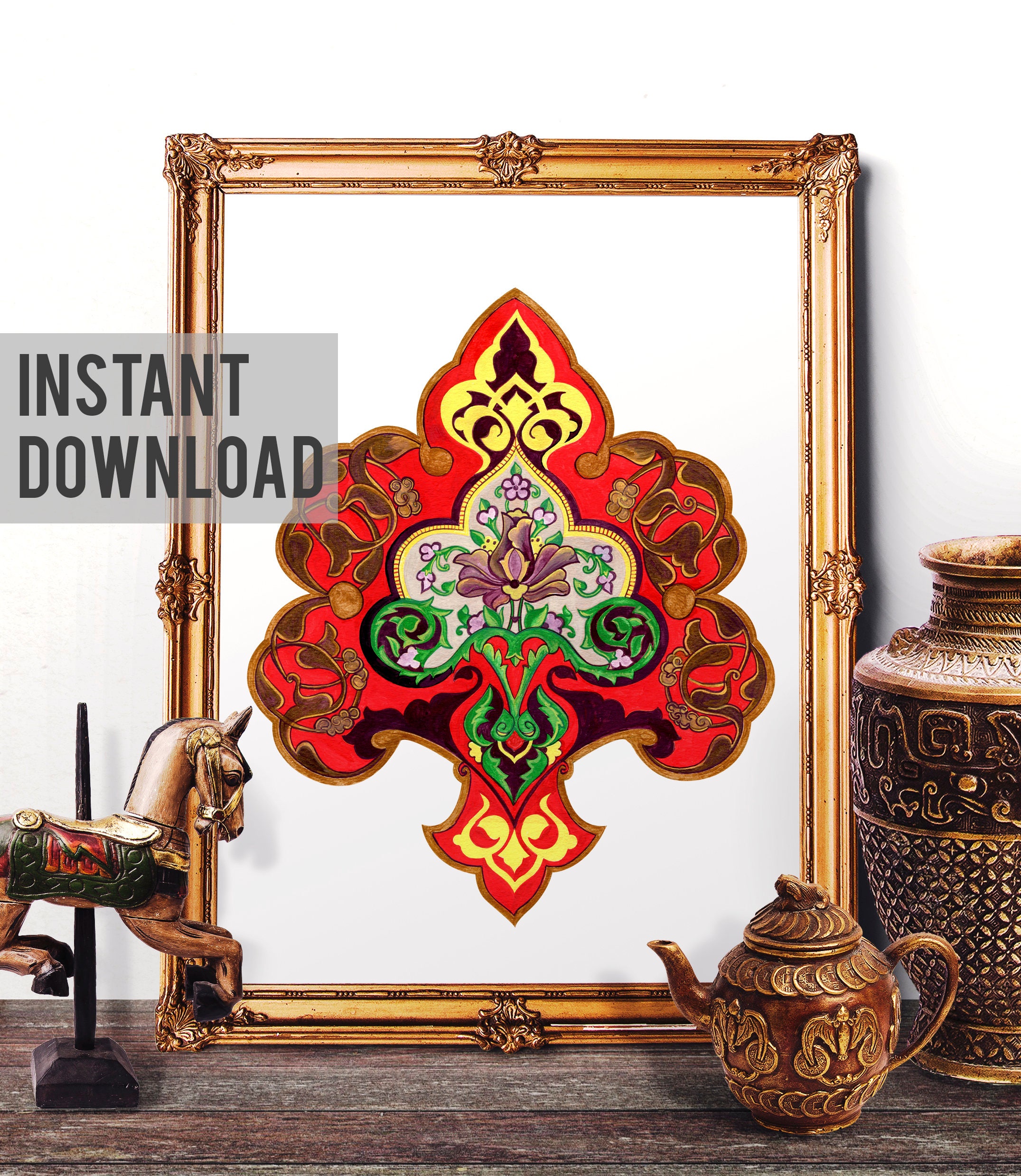 Printable Art, Traditional Turkish Oriental Wall Art, Ottoman Floral ...