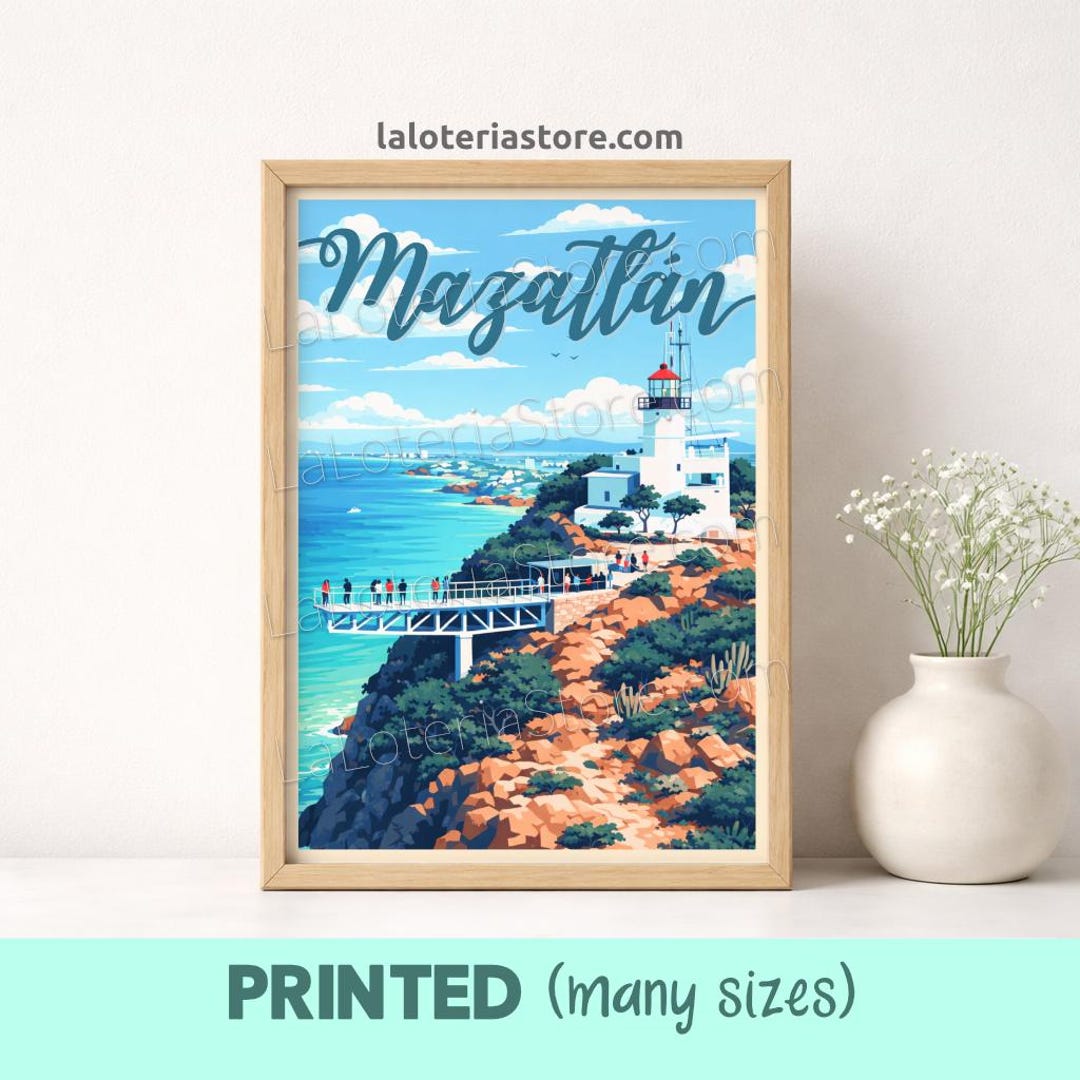 Mazatlán Faro Lighthouse Travel Poster – Vector Cliff Overlook Art ...