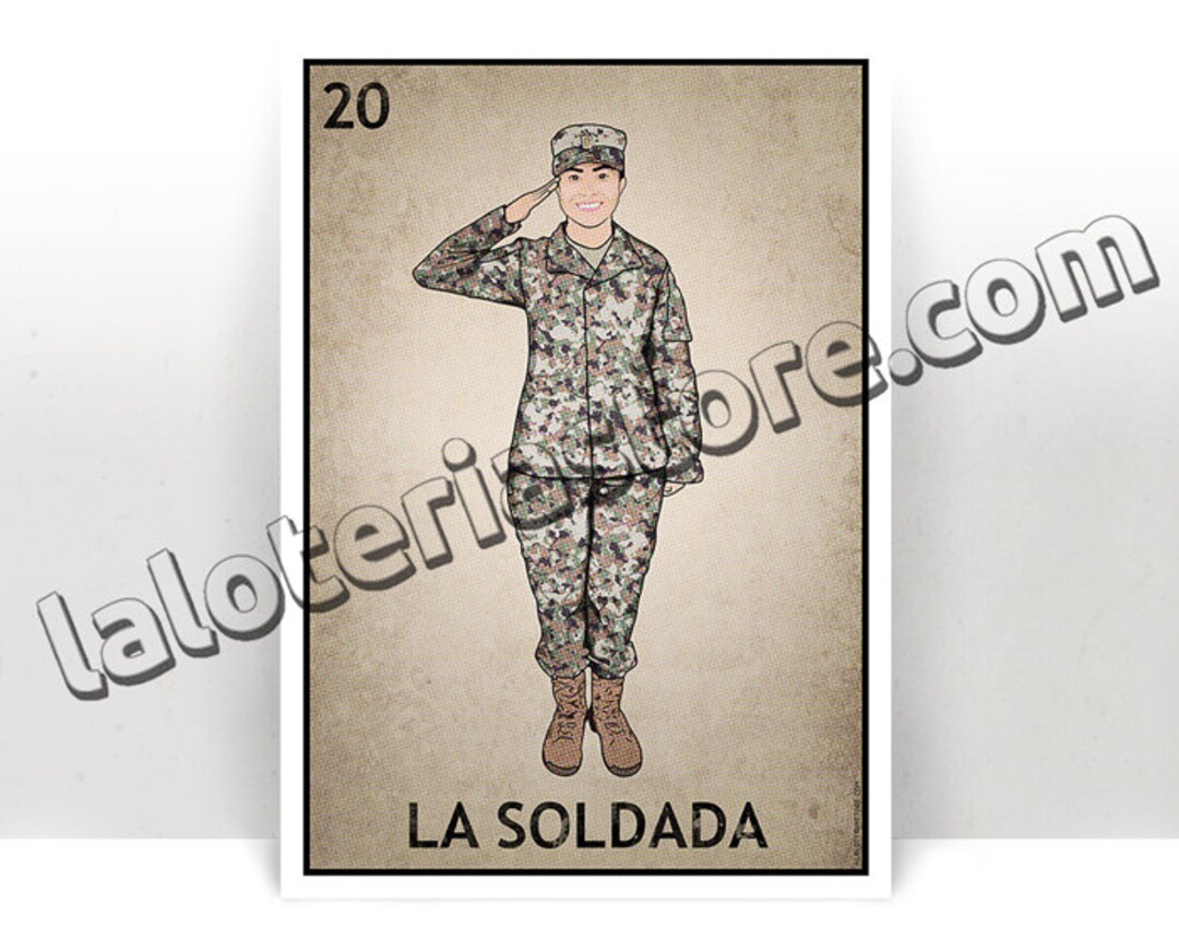 La Soldada Loteria Card - Army Female Soldier Mexican Bingo Art Print ...