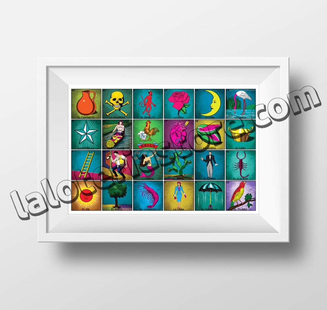 Mosaic Loteria Poster - 24 Loteria Cards Art Print - Poster - Many ...