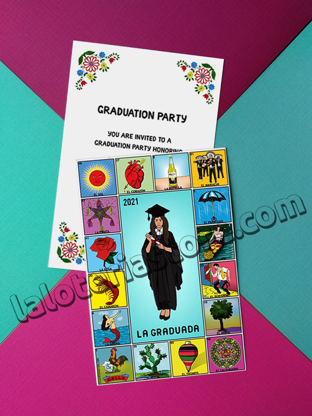 Printed Graduation Invitations Loteria Party Fiesta - 4x6in Front and ...