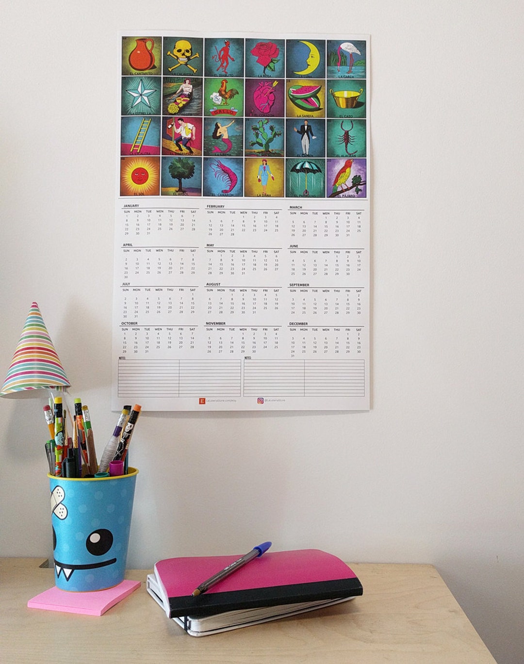 2023 Calendar Desk La Loteria Cards 12x18 Print Mexican Bingo Calendar ...