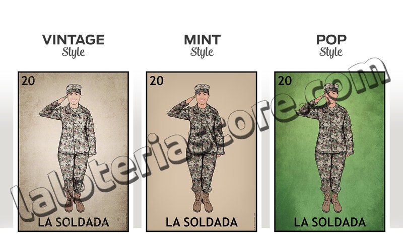 La Soldada Loteria Card Army Female Soldier Mexican Bingo | Etsy