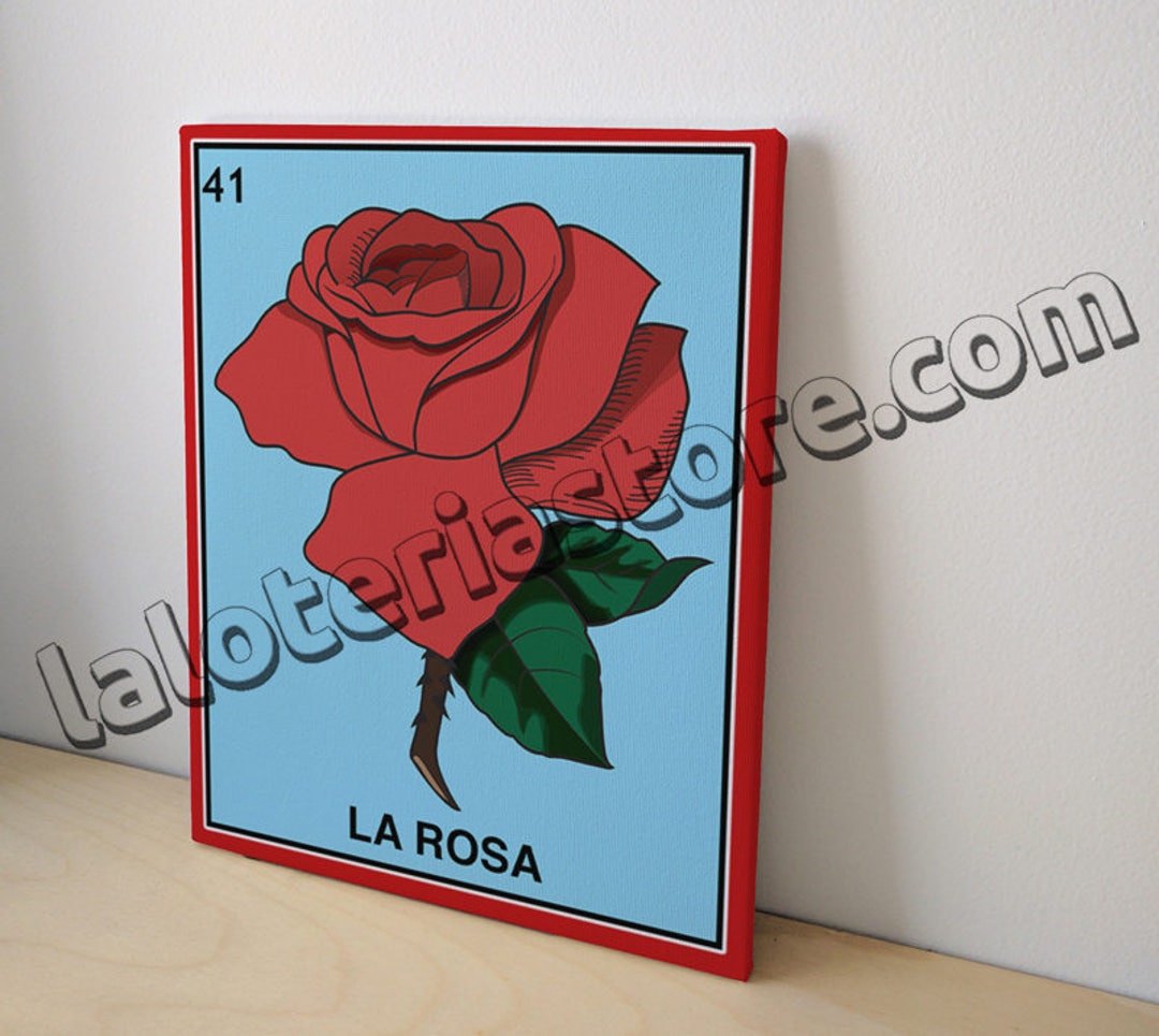 Canvas 8x10" La Rosa Loteria Card Stretched and Ready to Hang - Red ...