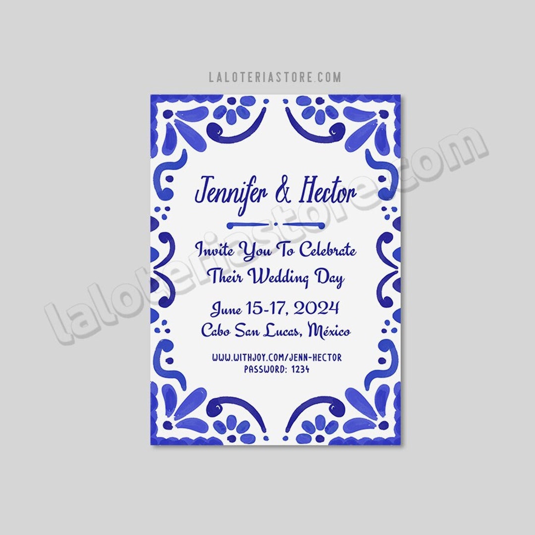Invitaciones de boda impresas Talavera Lettering Latina Latino ...