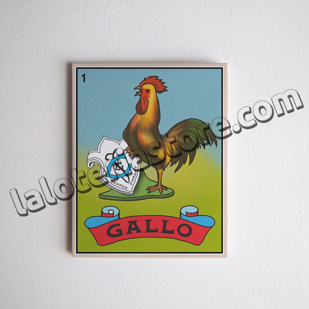 Canvas 8x10" El Gallo Loteria Card Stretched and Ready for Hanging ...