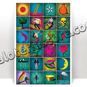 Mosaic Loteria Poster - 24 Loteria Cards Art Print - Poster - Many ...