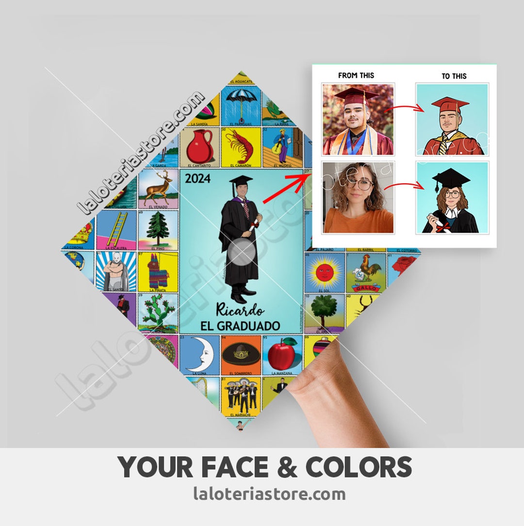 Topper El Graduado Custom Face Colors Loteria Printed Cap Graduation ...