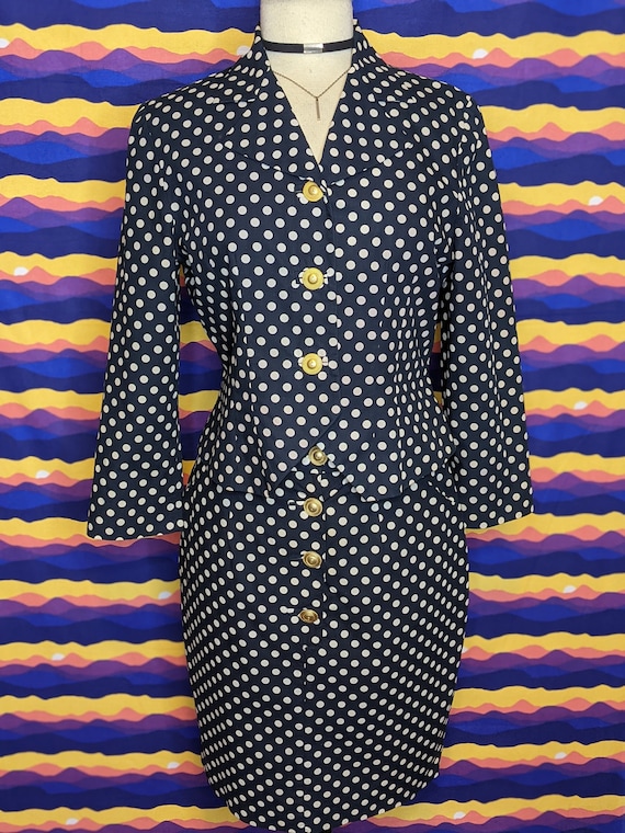 navy polka dot suit - Gem