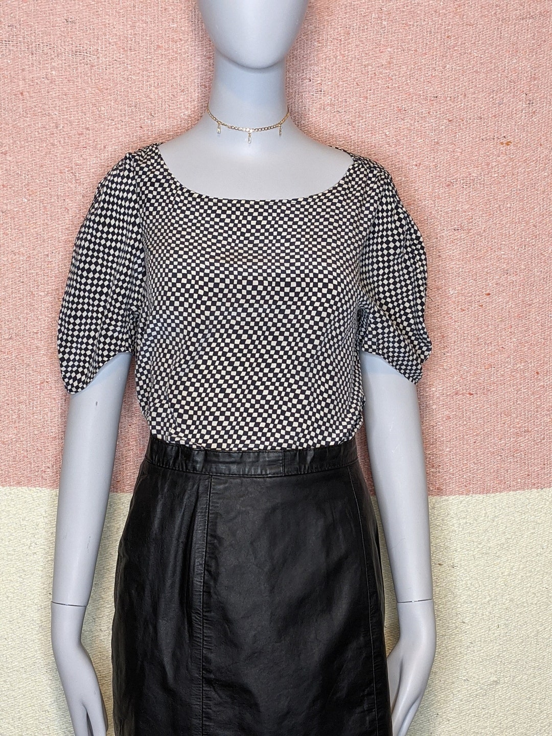 Vintage Silk Black White Checkerboard Print Blouse - Etsy