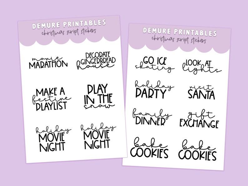Christmas Bucket List & Sampler Script PRINTABLE Planner Stickers - Etsy