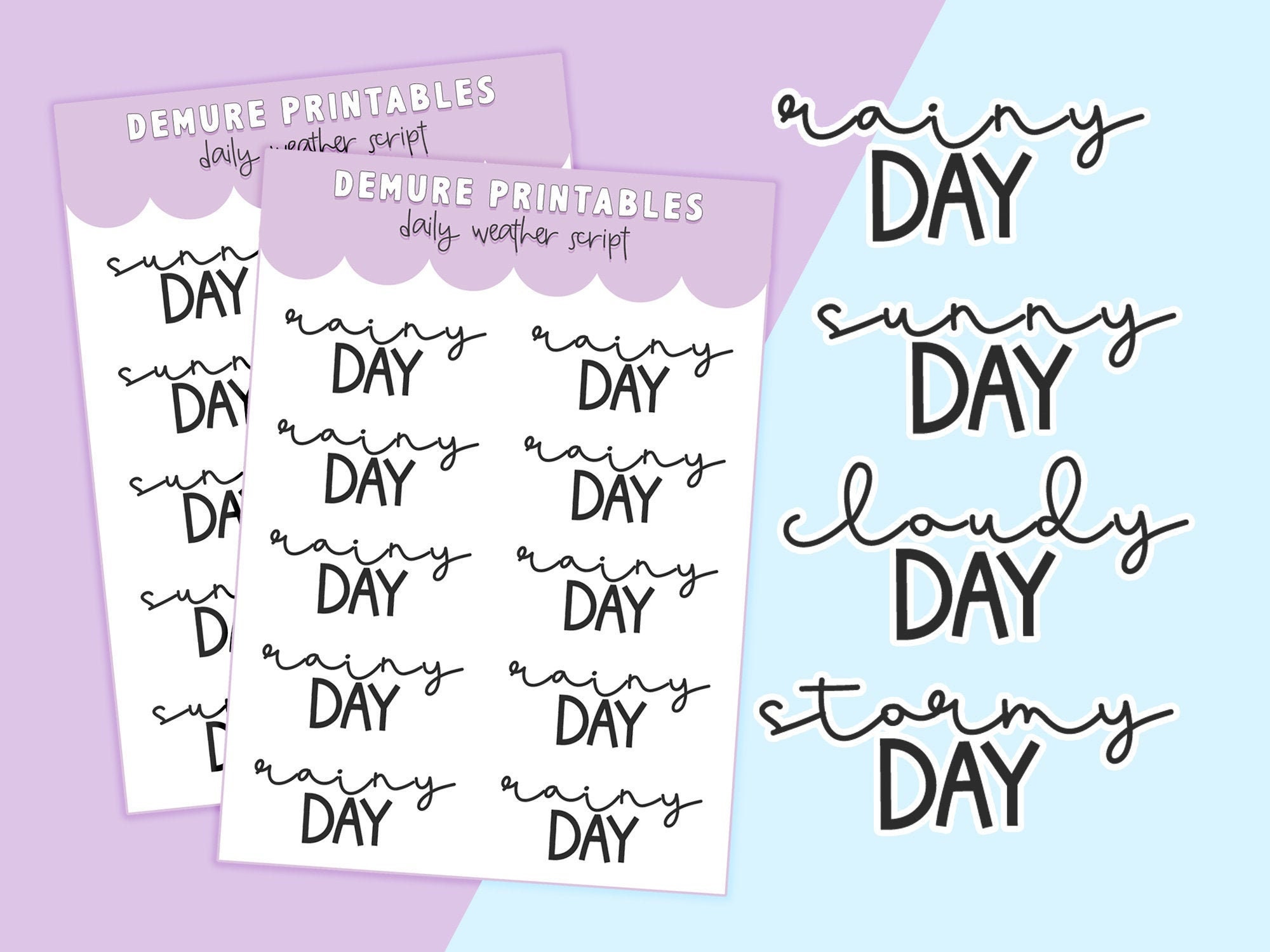 Daily Weather Script Printable Planner Stickers - Etsy