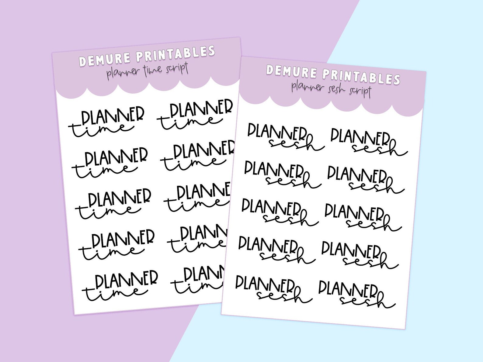 Planner Time & Planner Sesh PRINTABLE Script Planner Stickers - Etsy