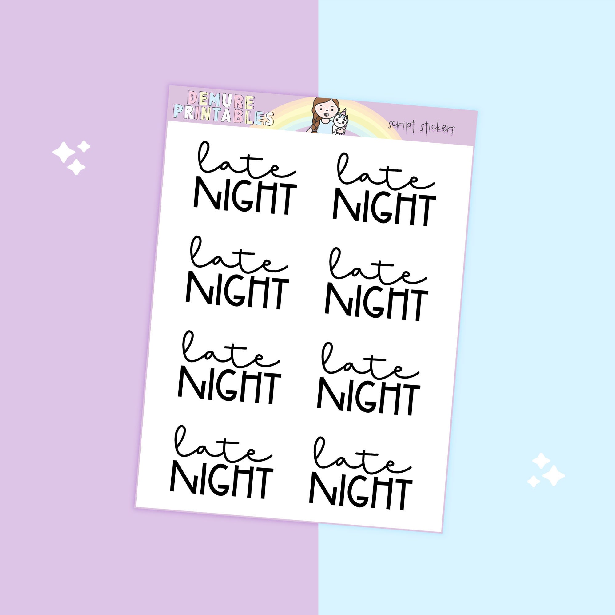 Late Night PRINTABLE Script Planner Stickers, Functional Tracker ...