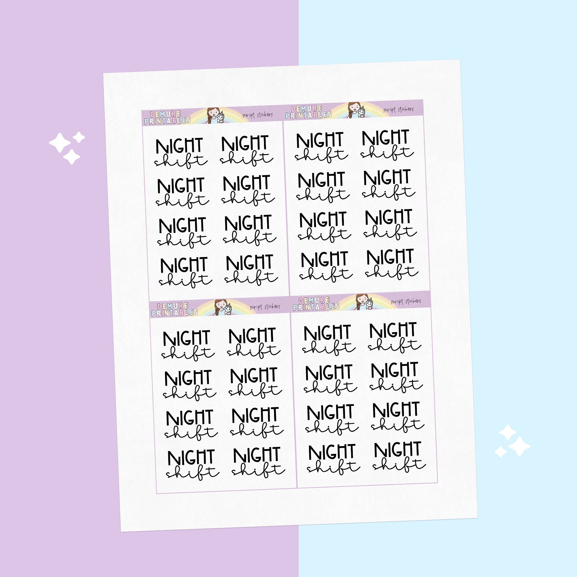 Night Shift PRINTABLE Script Planner Stickers for Work - Etsy