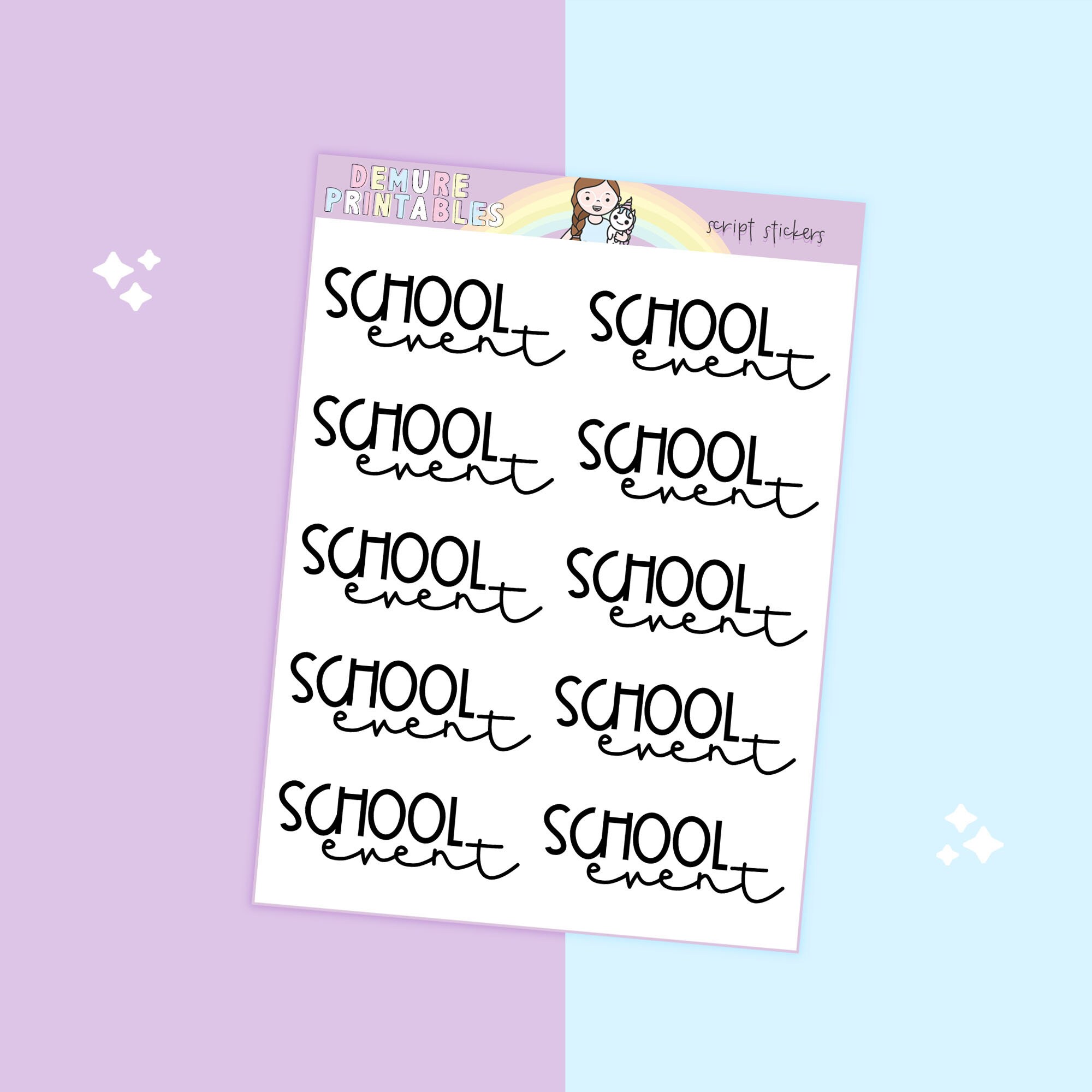 School Event PRINTABLE Script Planner Stickers, Teacher Stickers ...