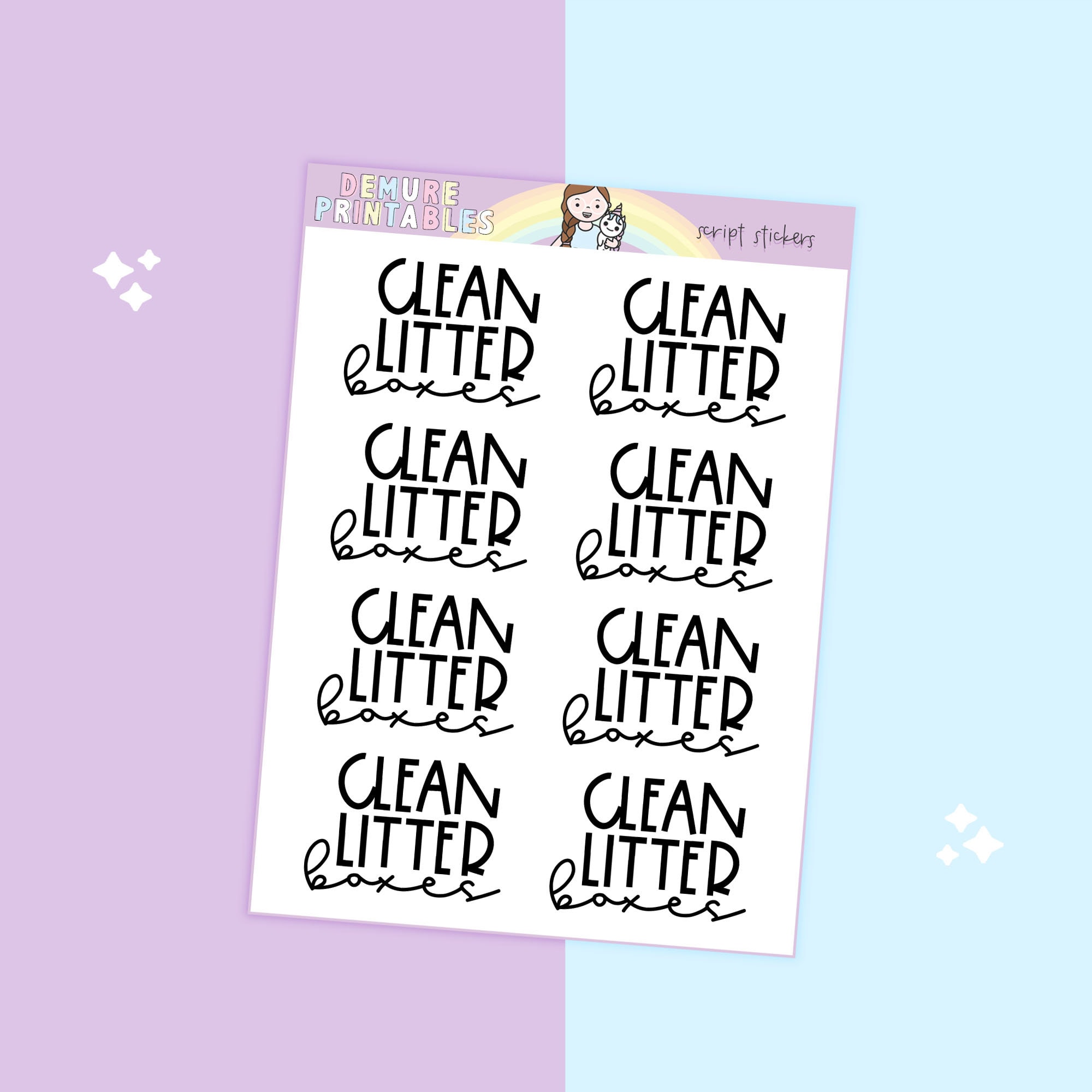 Clean Litter Boxes PRINTABLE Script Planner Stickers, Chores Stickers ...