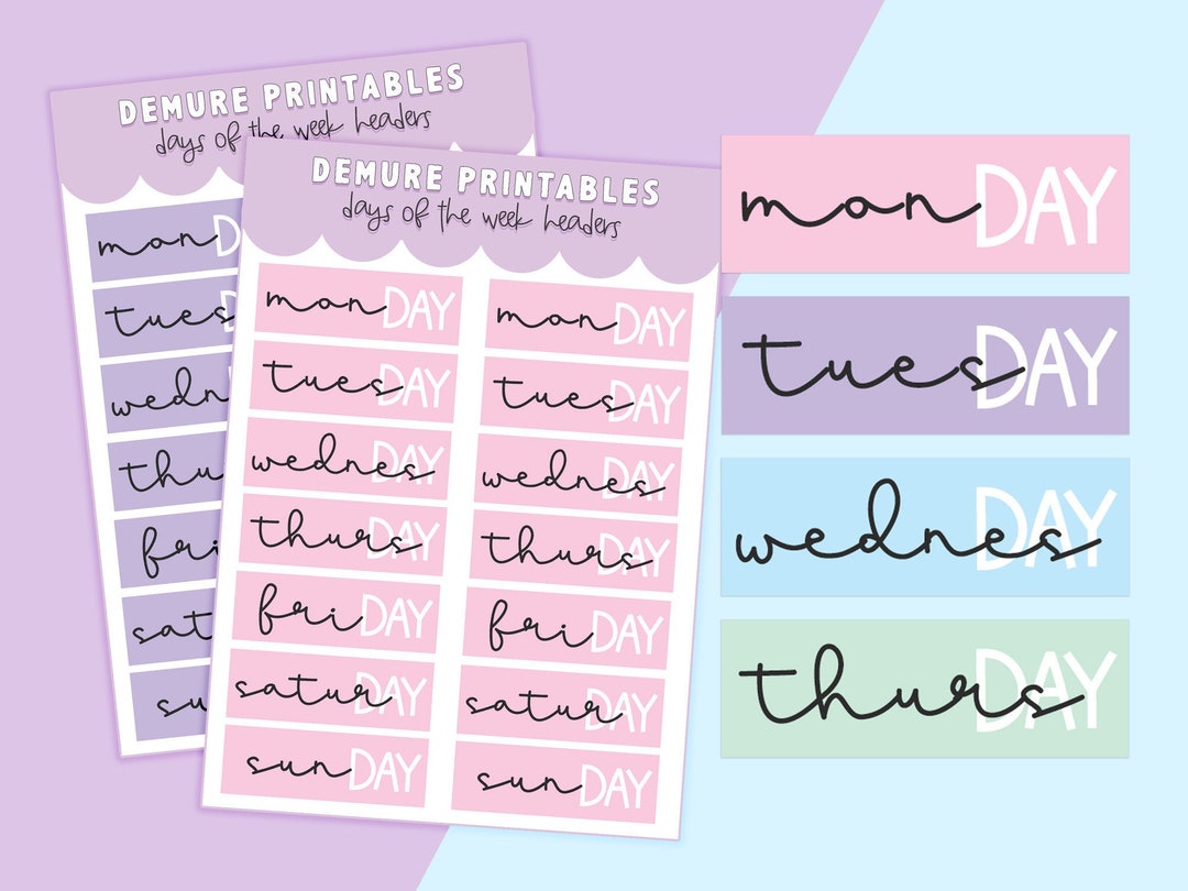 Weekday Header Printable Planner Stickers for Vertical Planners ...