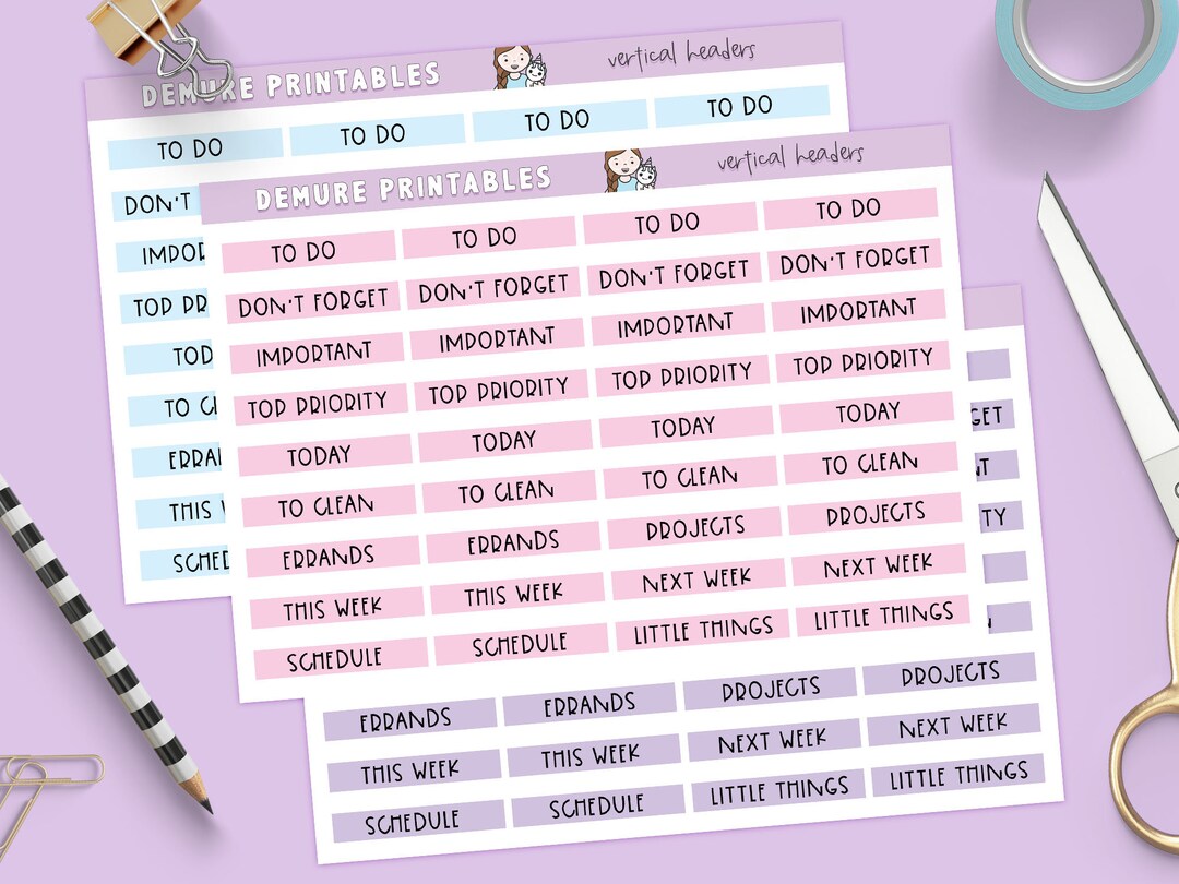 Pastel Headers PRINTABLE Planner Stickers for Vertical Planners ...