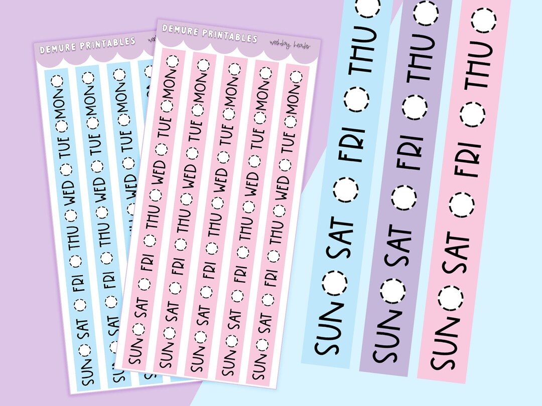 Weekday Header Printable Planner Stickers for Hobonichi Weeks - Etsy